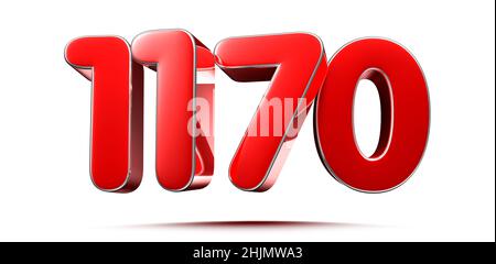 3D illustration Red number 1170 isolated on white background with ...