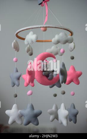 a newborn baby in a crib, the concept of children and the birth Stock ...