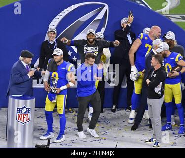 Teammates celebrate with Los Angeles Rams safety Tanner Ingle (34 ...