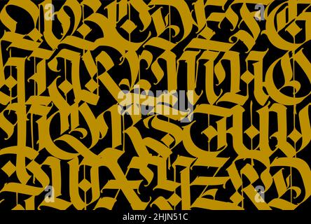 Decorative alphabet in ancient style. Yoga and letters. Indian monk man ...