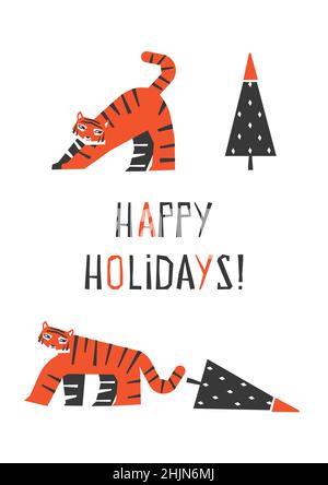 Happy New Year text with cute rabbit for banner design illustration ...