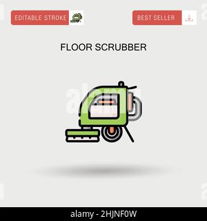 Cleaning machine scrubbing and polishing the floor, line art icon ...