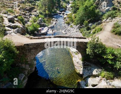 Old bridge over the river Golo, Ponte Leccia, in Morosaglia du Vallee ...