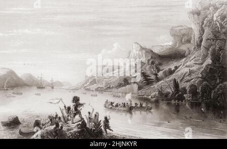 Jacques Cartier (1491-1557). A 19th century lithograph of the French ...