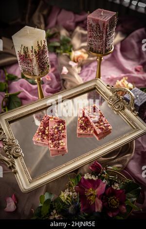 Chocolate bars with lyophilized fruit Stock Photo - Alamy