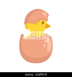Cute little cartoon chick with hat from egg shell cartoon character ...
