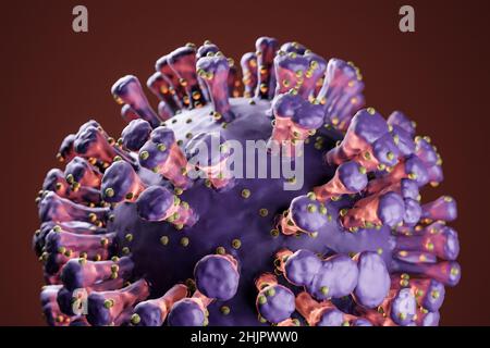Illustration of a single virus cell, visualization of an infection ...