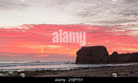Marsden Rock is a 90ft high limestone sea stack stadning just off the ...