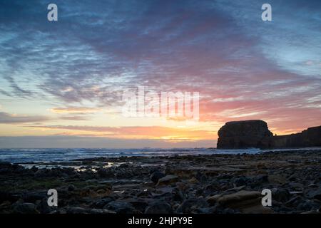Marsden Rock is a 90ft high limestone sea stack stadning just off the ...