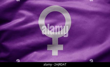 Women resist symbol with purple flag waving on wind. Girl power fist ...