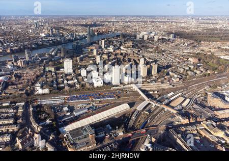 An aerial view of Clapham Junction railway station in London. One of ...