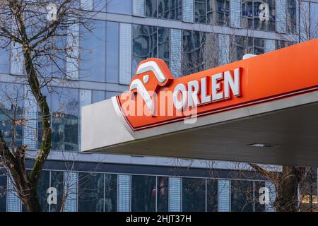 A logo of PKN Orlen (Polski Koncern Naftowy Orlen) Polish oil refiner ...