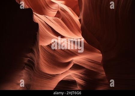 Bumps and dips on the walls of the red rocks of the Antelope Canyon ...