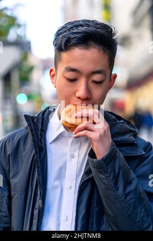 Hipster hungry man eat burger. Man with beard eat burger menu. Brutal ...
