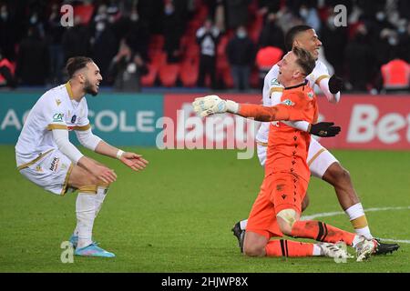 Nice's Polish goalkeeper Marcin Bulka celebrates winning the penalty ...