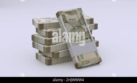Indian Rupee 500 Currency Note Bundles isolated on White Background ...