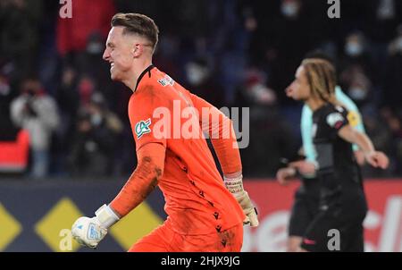 Nice's Polish goalkeeper Marcin Bulka celebrates winning the penalty ...