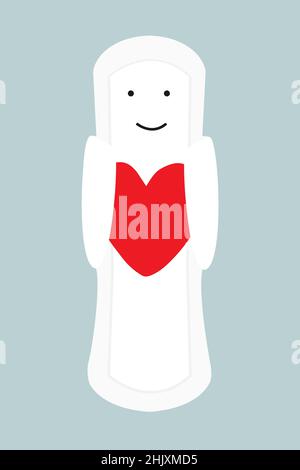 Cute women sanitary napkin pad character with a heart in hands. Emoji ...