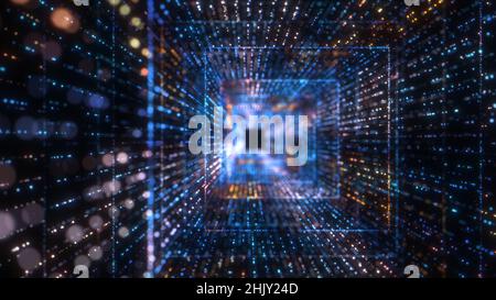 Flying into digital technologic tunnel Stock Photo - Alamy