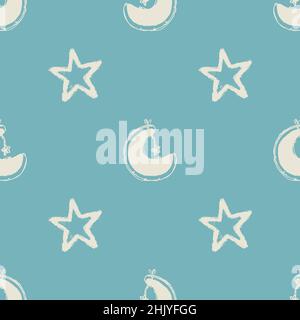 Gender neutral sleepy star and moon seamless vector background. Simple ...