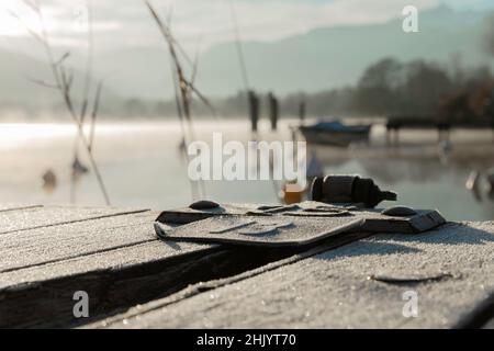 Frozen morning on Annecy lake, France Stock Photo - Alamy