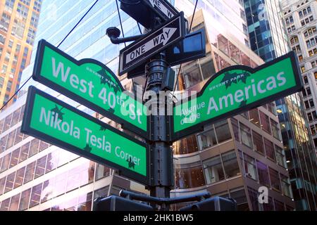 Green West 40th Street and Avenue of the Americas 6th ( Nikola Tesla ...
