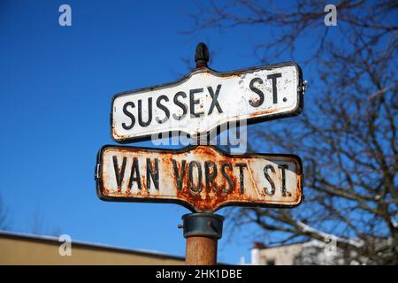Historical, traditional and rust Sussex Street and Van Vorst Street ...