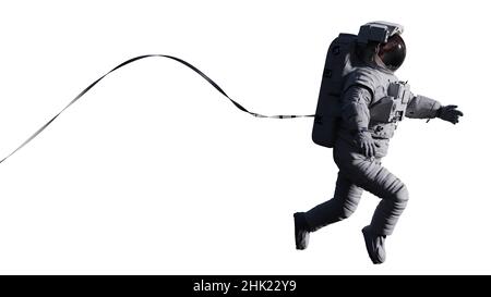 astronaut with safety tether in outer space, isolated on white ...