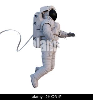 astronaut with safety tether in outer space, isolated on white ...
