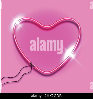 Neon heart with angel wings flying feather red color vector ...