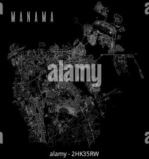 Manama map city poster province, blue horizontal background vector map ...
