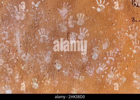 Children's play with chalk, dust color from palms, as handprints on ...