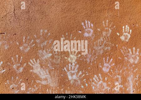 Children's play with chalk, dust color from palms, as handprints on ...