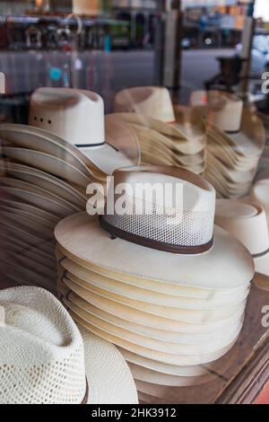 Fredericksburg, Texas, USA. Cowboy hats in a storefront window in the ...