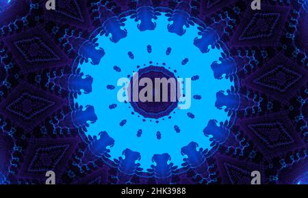 Neon cyan deep blue with purple shadow kaleidoscope Stock Photo - Alamy