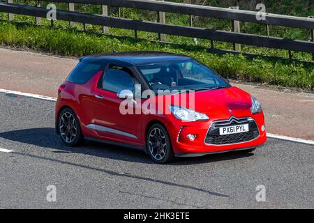 Red Citroen DS3 hatchback car side view isolated on white background ...