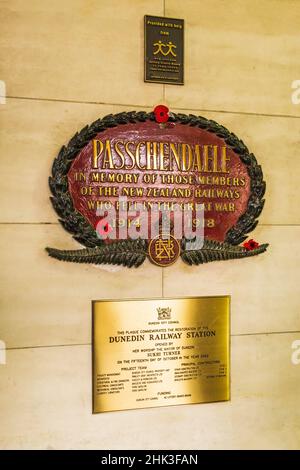 Interpretive sign at the Dunedin Railway Station, Dunedin, South Island ...