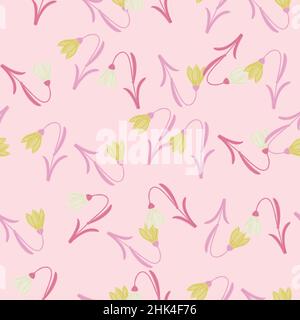 Spring seamless pattern with doodle bluebell elements. White background ...