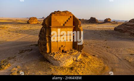 Aerial of the Tomb of Lihyan son of Kuza, Unesco site Maidan Saleh or ...