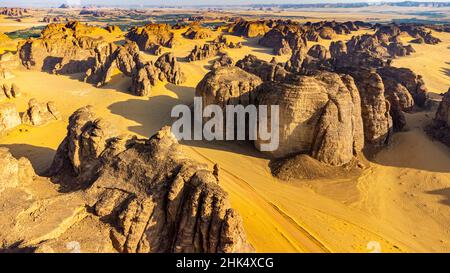 Aerial of a sandstone canyon, Al Ula, Kingdom of Saudi Arabia Stock ...