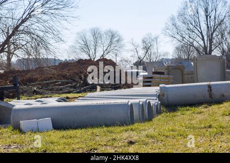 Construction of concrete stormwater pits, sanitary sewer system ...