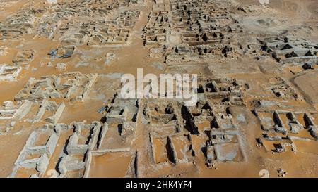 Aerial of Qaryat al-Faw capital of the first Kindah kingdom, Kingdom of ...