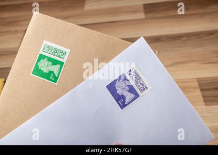 Torquay, UK. 2nd Feb, 2022. New UK postage stamps feature a QR code to ...