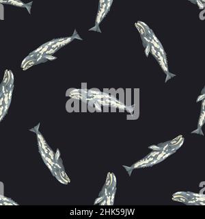 Seamless pattern with gray whale on light blue background. Template of ...