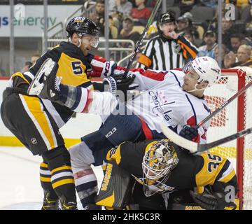 Pittsburgh Penguins defenseman Mike Matheson (5) skates with the puck ...