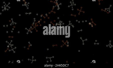 Abstract chemical formulas transforming on a black background, seamless ...