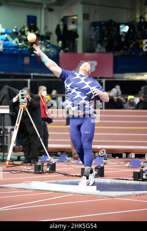 Ryan Crouser, of United States, competes in the final of the men's shot ...