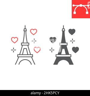 Eiffel tower line icon, valentines day and Paris, Eiffel tower vector ...