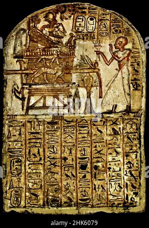 Ancient Egyptian Stele of Amenemope dedicated to Amenhotep I and Ahmose ...