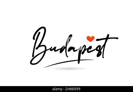 Budapest handwritten city typography text word with love heart. Hand ...